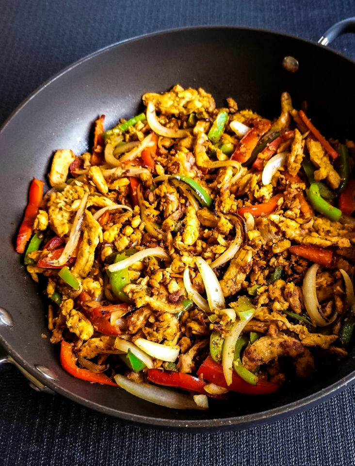 Easy Vegan Soy Curls Fajitas with Peppers and Onions